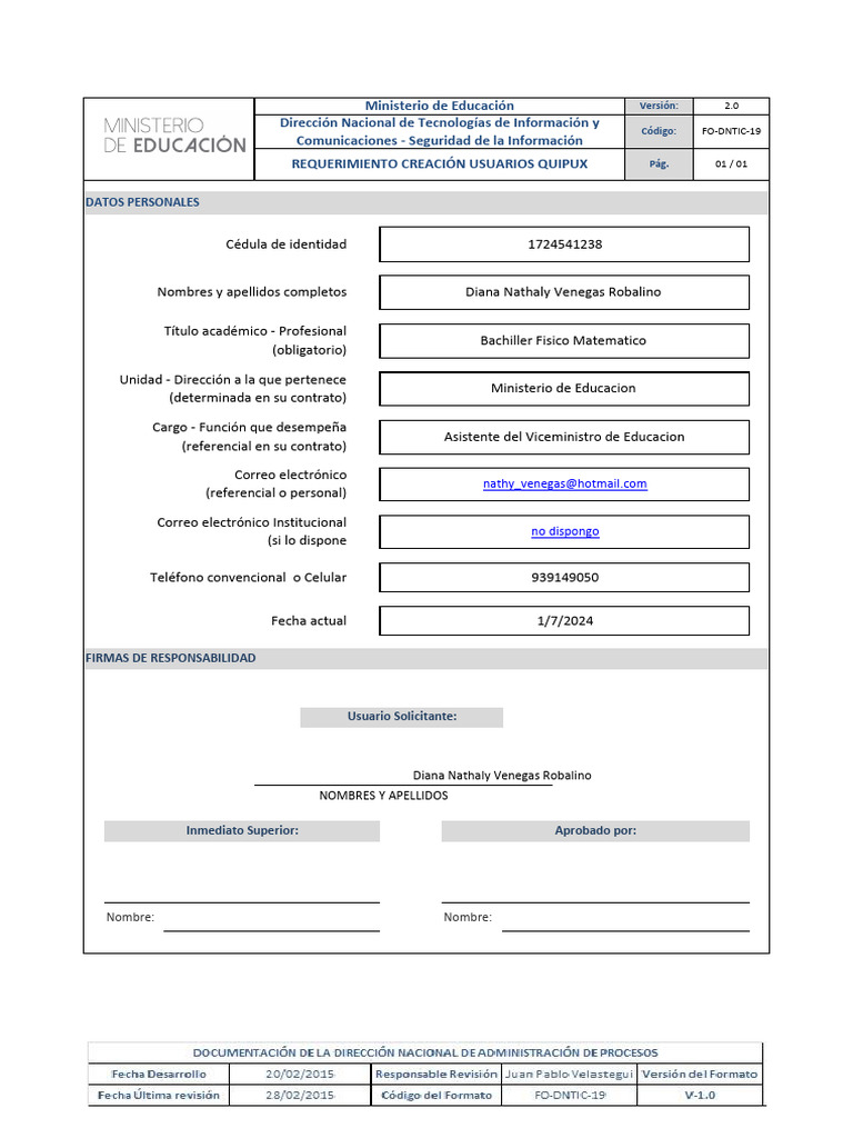 Formato para Creación Usuarios Quipux | PDF