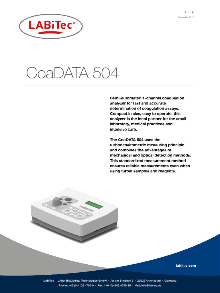 DataSheet CoaDATA 504 EN 12-2023 01 | PDF | Coagulation | Blood