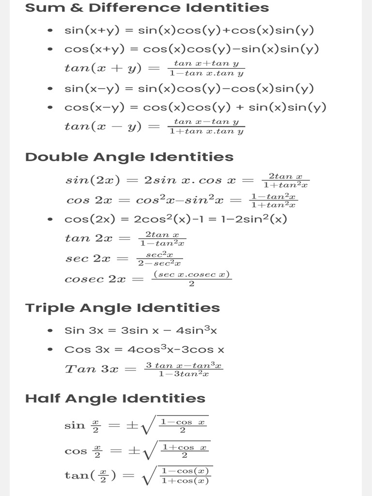 Trigonometry Formulas & Identities (Complete List) | PDF