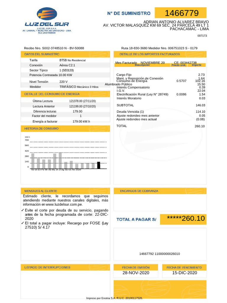 Recibo Luz Del Sur | PDF | Energia electrica | Electricidad