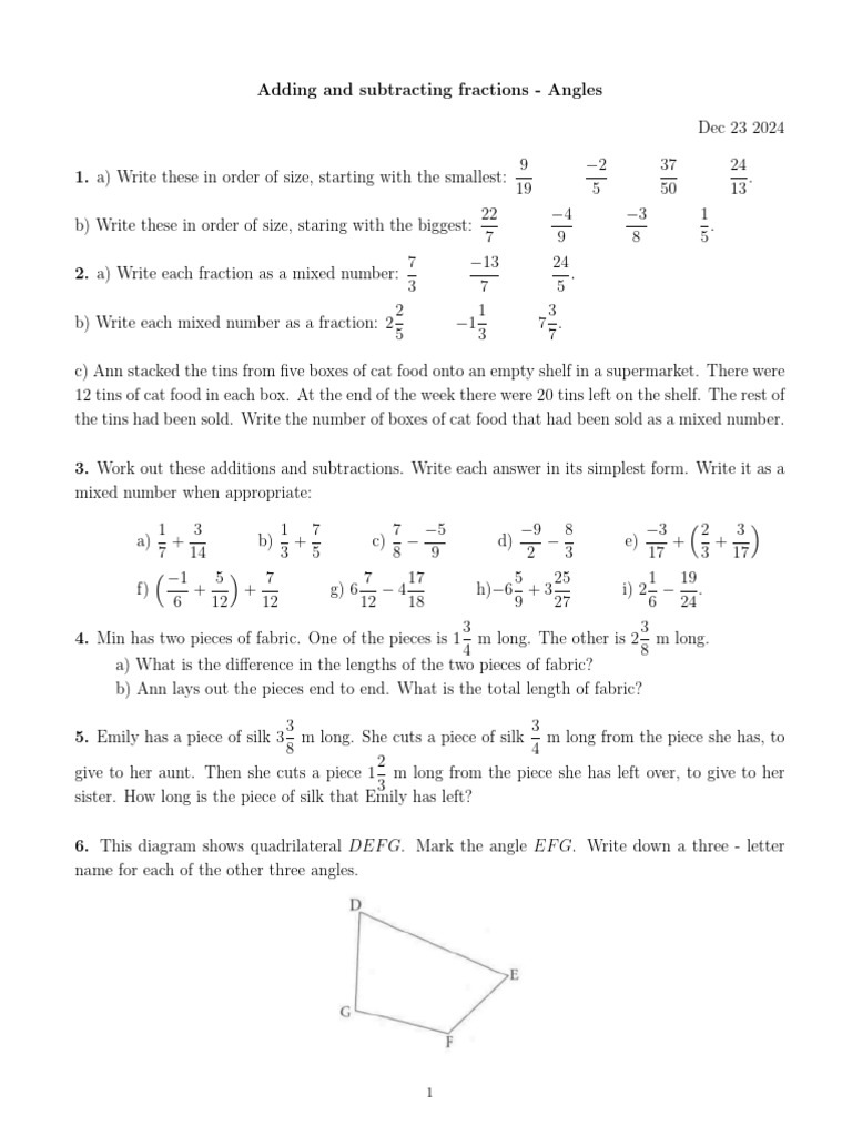 2. ADDING AND SUBTRACTING FRACTIONS - ANGLES | PDF | Classical Geometry | Geometry