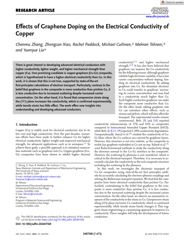 Adv Funct Materials 2024 Zhang Effects of Graphene Doping On The Electrical Conductivity of ...