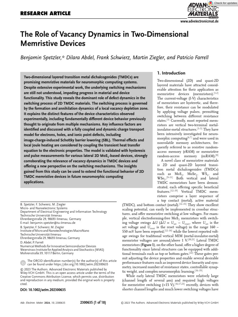 Adv Elect Materials - 2023 - Spetzler - The Role of Vacancy Dynamics in ...