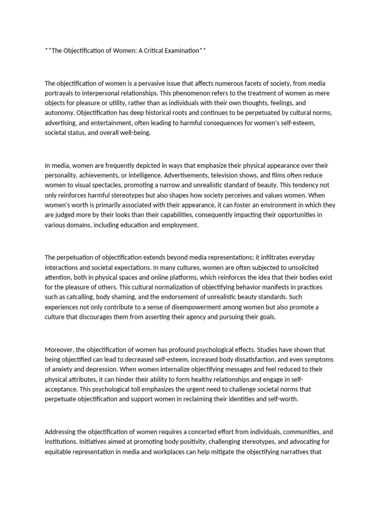 The Objectification of Women | PDF | Self Esteem | Behavioural Sciences