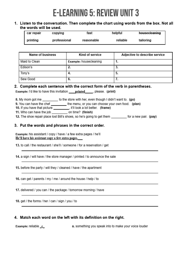 E-Learning Unit 3 Review Activities | PDF | Linguistic Morphology | Syntax