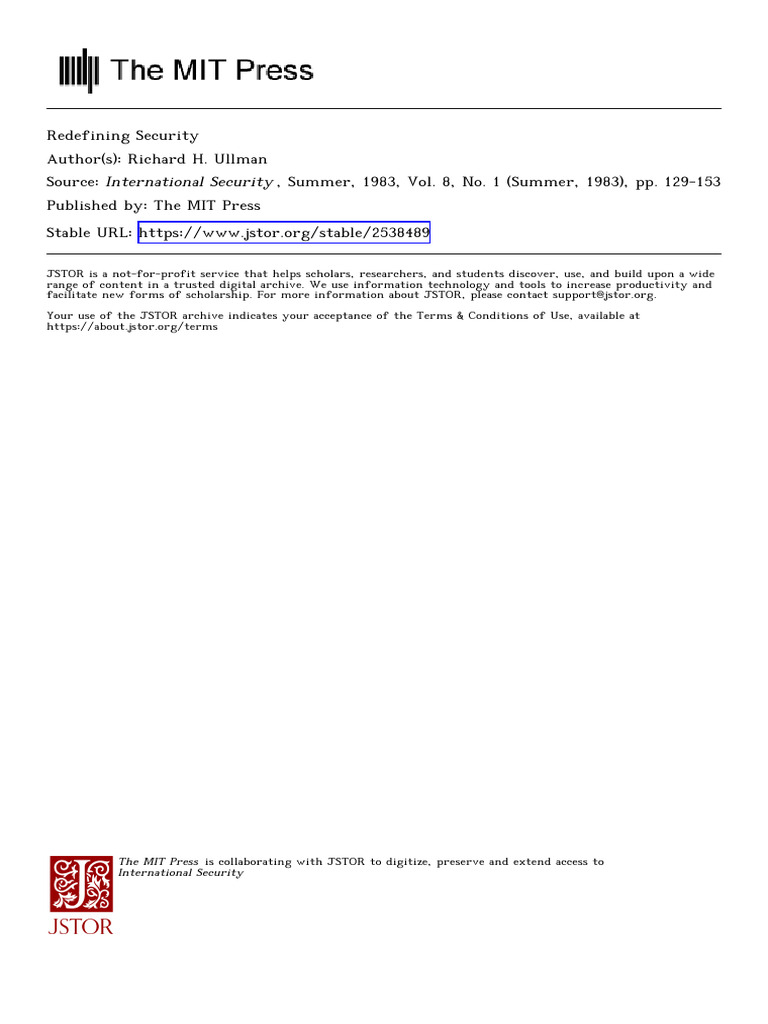Ullman RedefiningSecurity 1983 | PDF | Nuclear Warfare | Earthquakes
