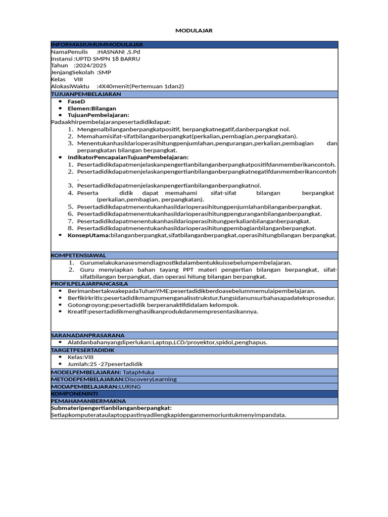 MODUL AJAR Pertemuan Pertama | PDF