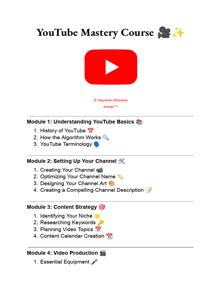 Youtube Mastery Course | PDF | You Tube | Mass Media