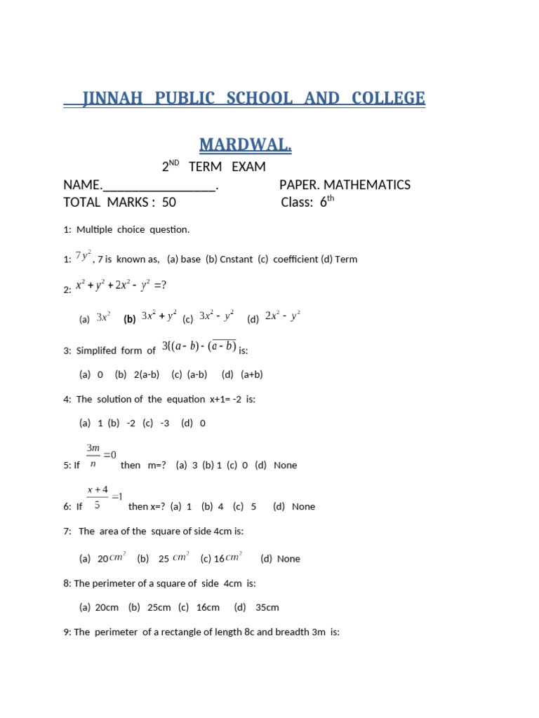 Class 5th (Math) | PDF