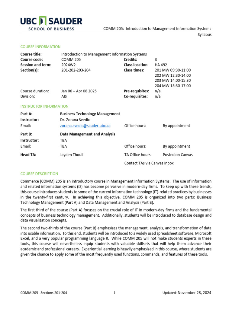 COMM205-Syllabus-2024W2 | PDF | Computer Security | Security