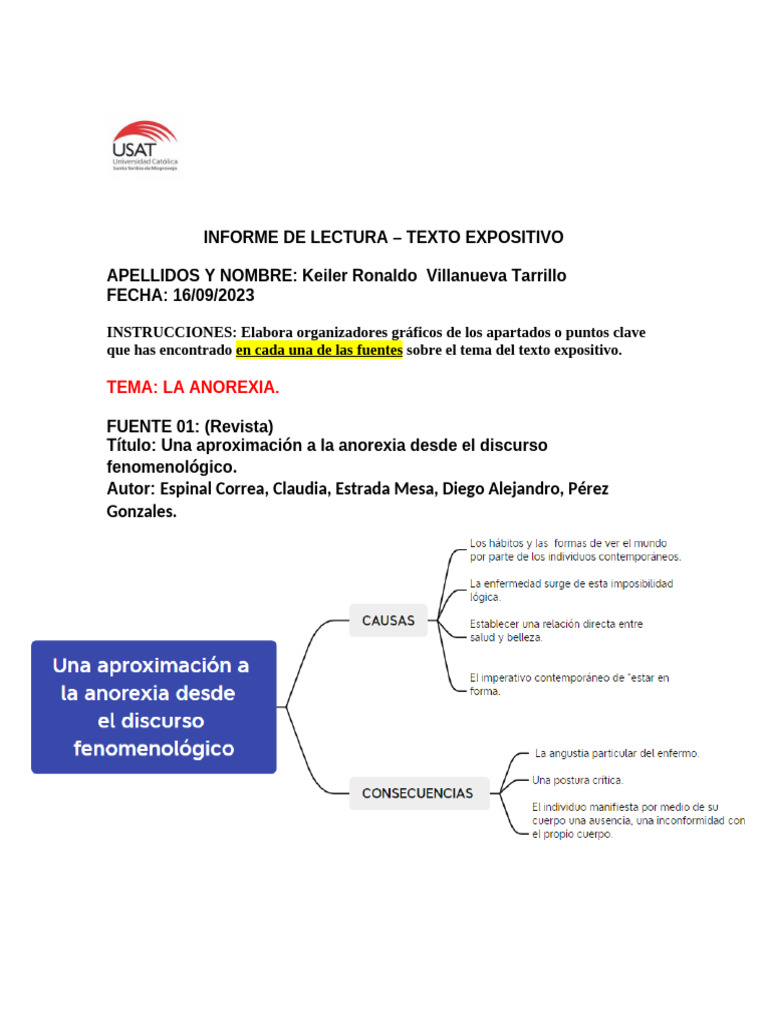Informe de Lectura - Texto Expositivo Keiler Villanueva | PDF