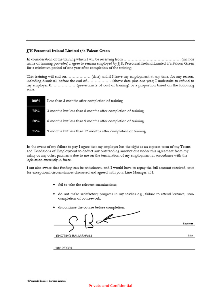 Training Agreement for Employment Retention | PDF