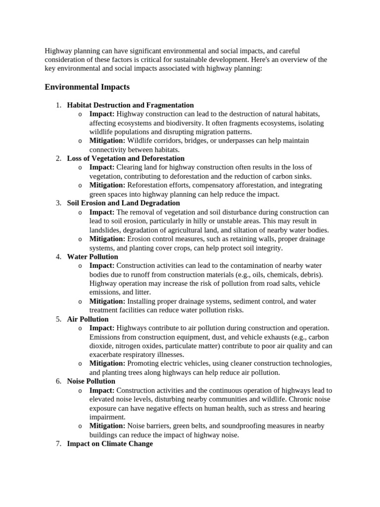 Environmental and Social Impacts of Highway Planning | PDF | Climate ...