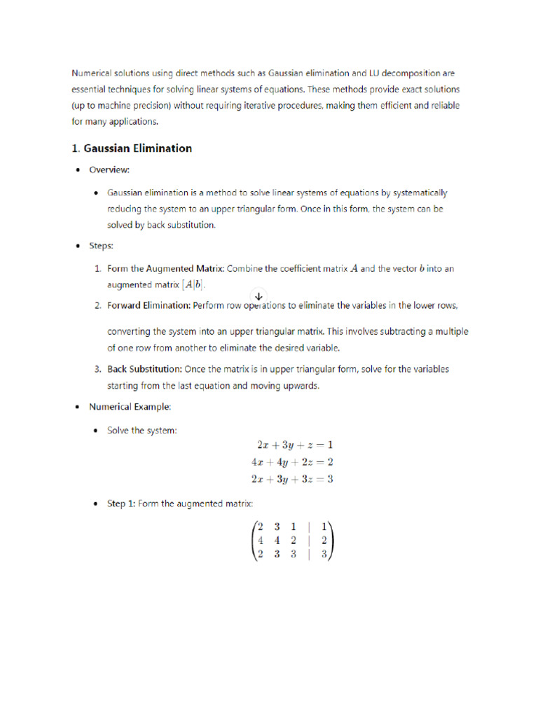Direct Methods Gaussian Elimination LU Decomposition | PDF