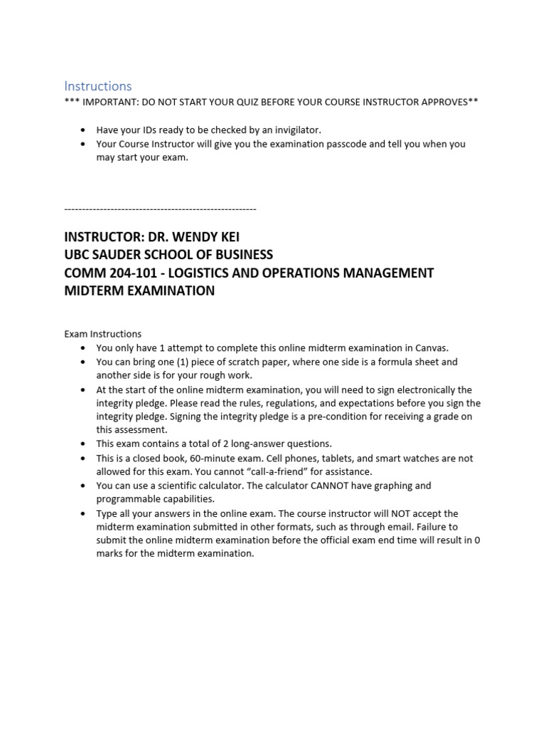 Logistics Midterm Exam Guide | PDF