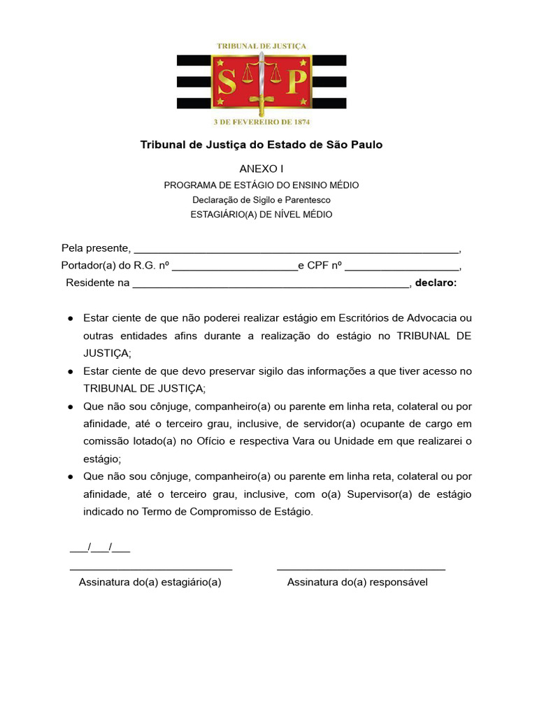 Anexo I - Declaração de Sigilo e Parentesco | PDF