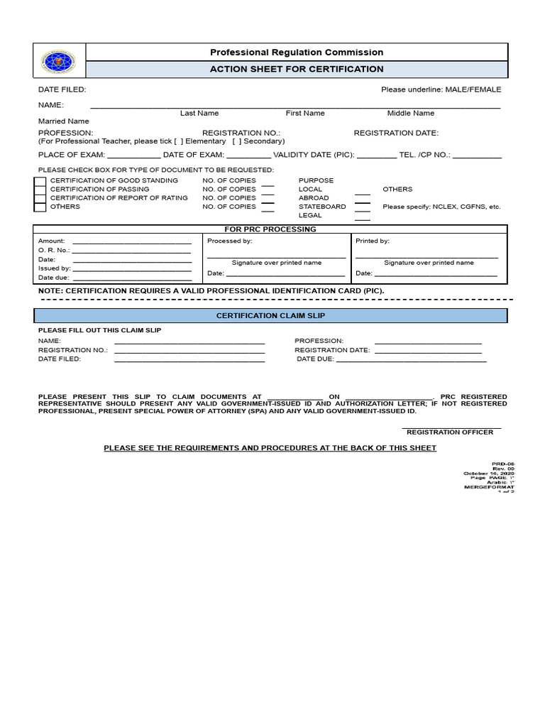 PRD-06 Action Sheet for Certification.docx | PDF | Identity Document