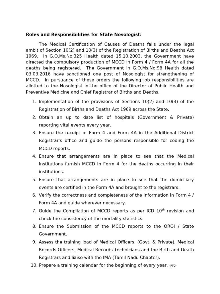 Duties and Responsibilities of Nosologists (1) - 1 | PDF