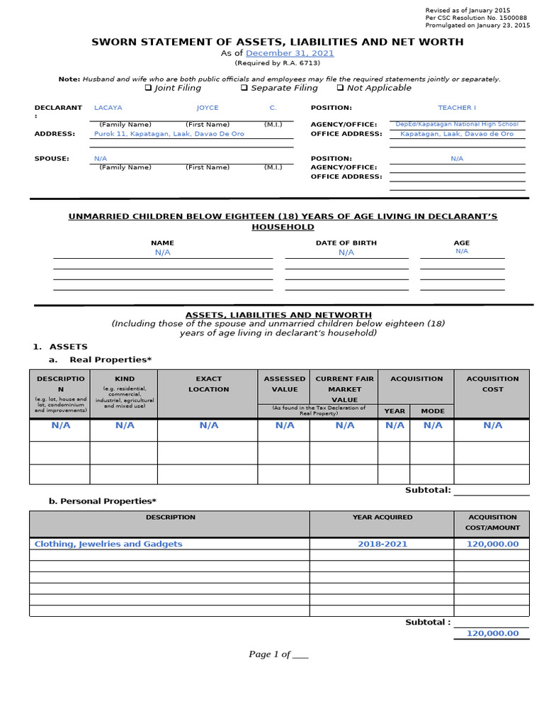 2015-SALN-Form | PDF | Business