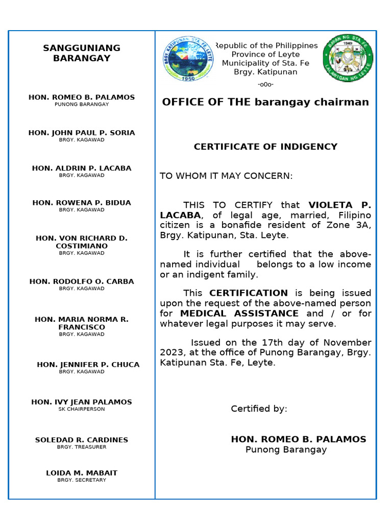 indigency certificate | PDF