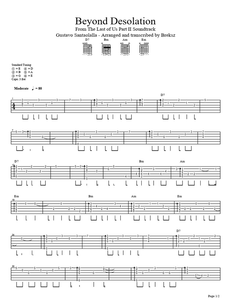 Gustavo Santaolalla - Beyond Desolation (From TLoU II) (TAB by Breksz) | PDF