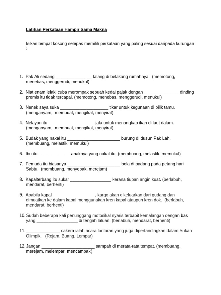 Latihan Perkataan Hampir Sama Makna | PDF