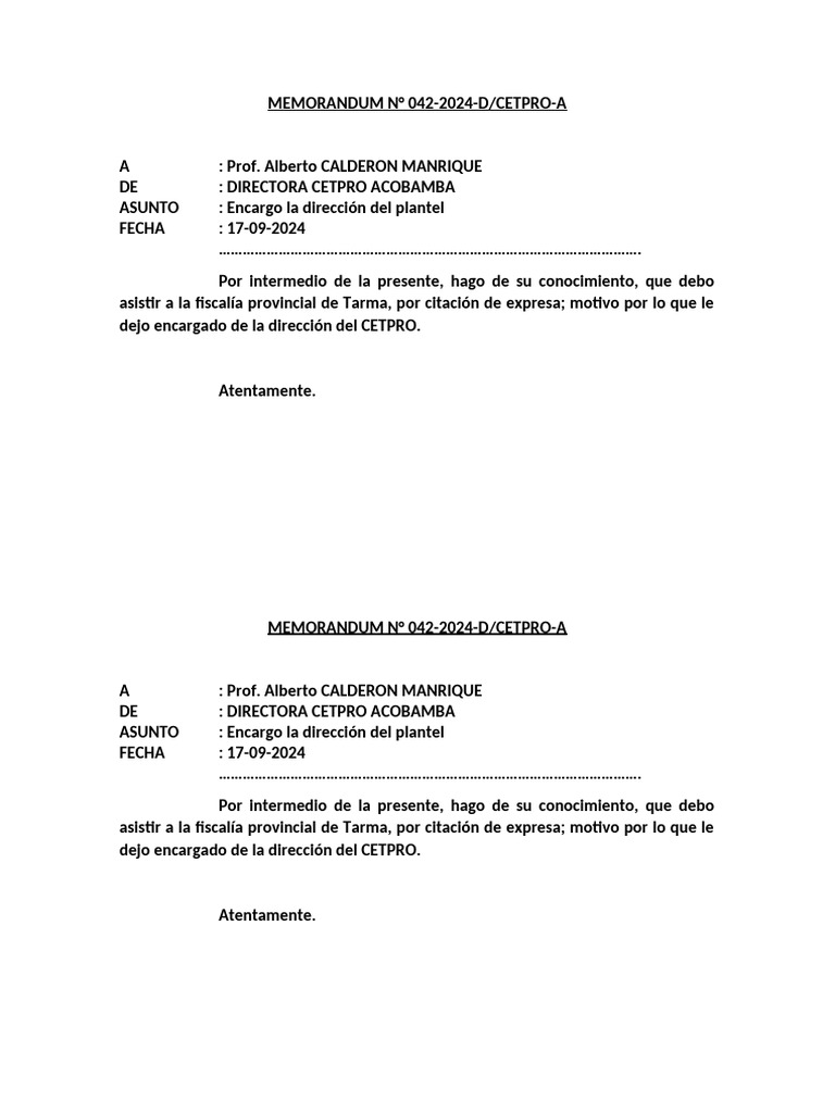 Modelo de memorandum | PDF
