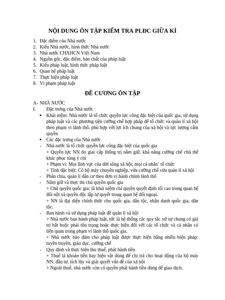 Nội Dung Ôn Tập Kiểm Tra PLĐC Giữa Kì | PDF