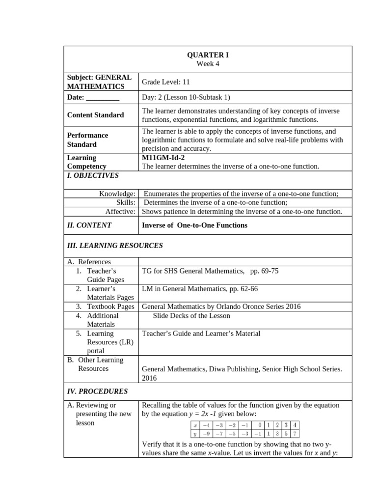 Week 4 Day 2 Lesson 10 Subtask 1 Pdf Function Mathematics 6532