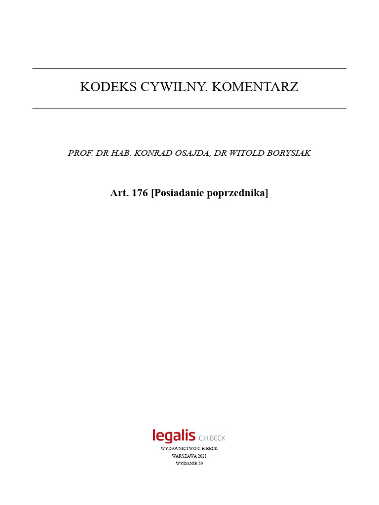 Art 176 KC Red Serii Osajda Red Tomu Borysiak 2021 Wyd 29 R Morek | PDF