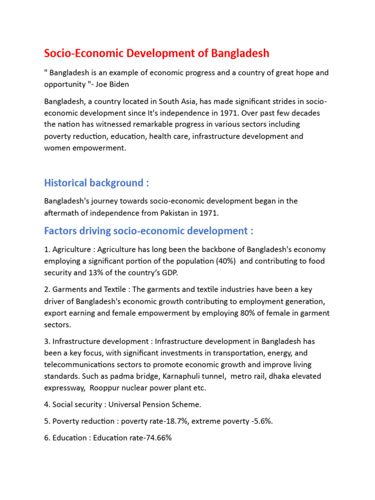1. Socio-economic development of Bangladesh-Focus Writing | PDF ...