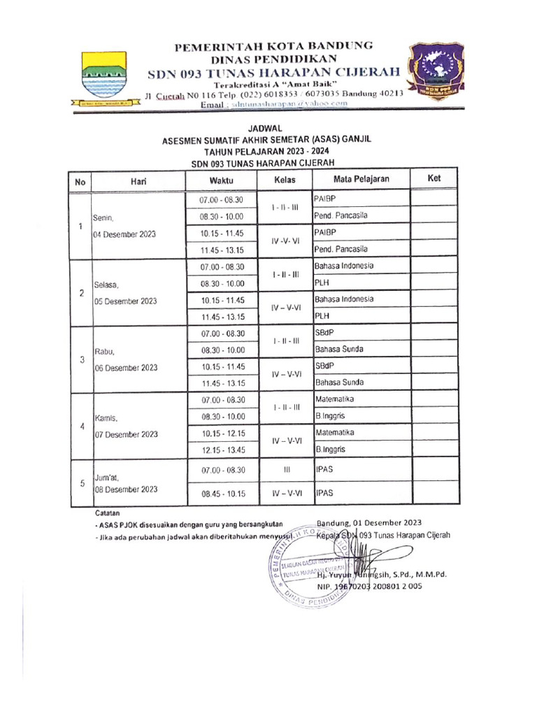 Jadwal ASAS Kelas 1 s.d. 6 (1) | PDF