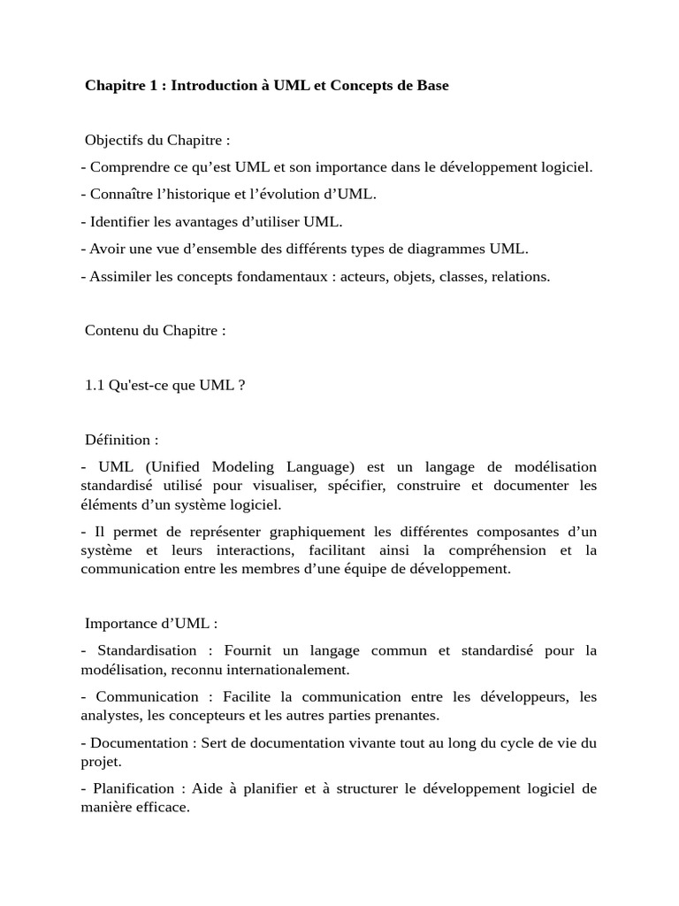 Chapitre 1 - Introduction à UML et Concepts de Base - Copy | PDF | Langage de Modélisation ...