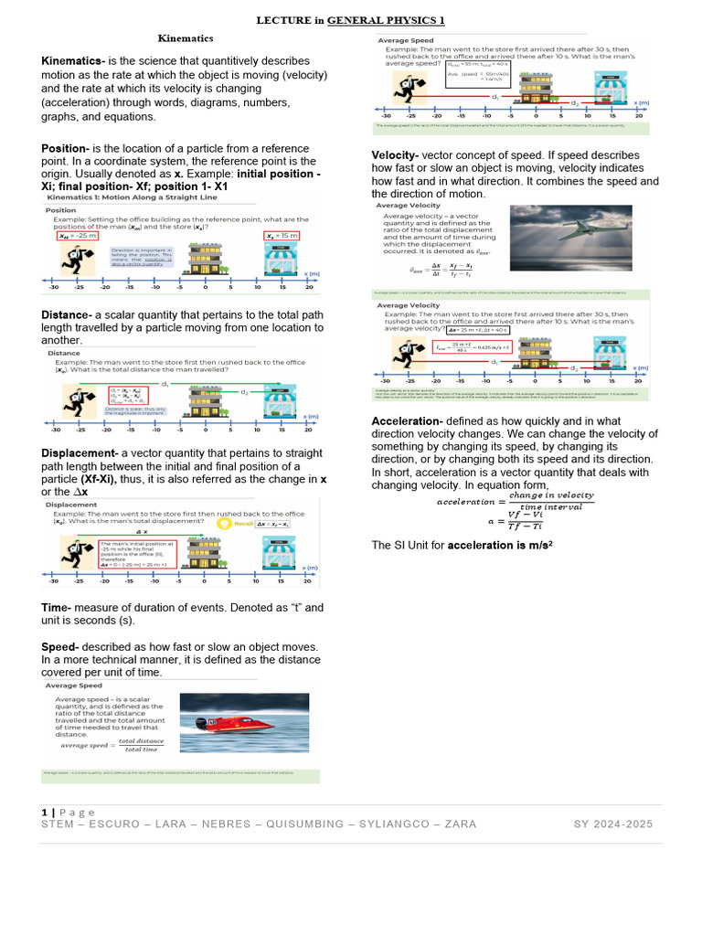 2Q - 1 Lecture - Gen Physics 1 - Kinematics | PDF | Velocity | Acceleration