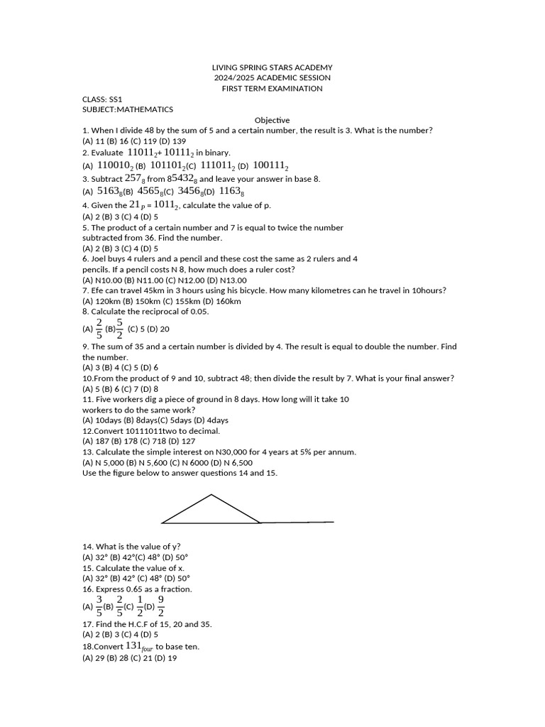 SS1 MATHEMATICS | PDF | Algebra | Arithmetic