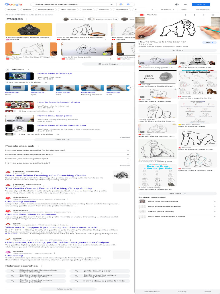 Gorilla Crouching Simple Drawing - Google Search | PDF | Gorilla | Ape