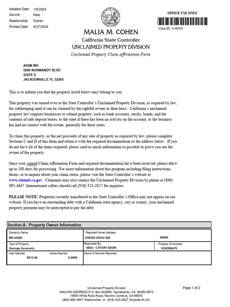 Claim Form - Claim ID 21486592 - 20240927160757246 | PDF | Notary ...