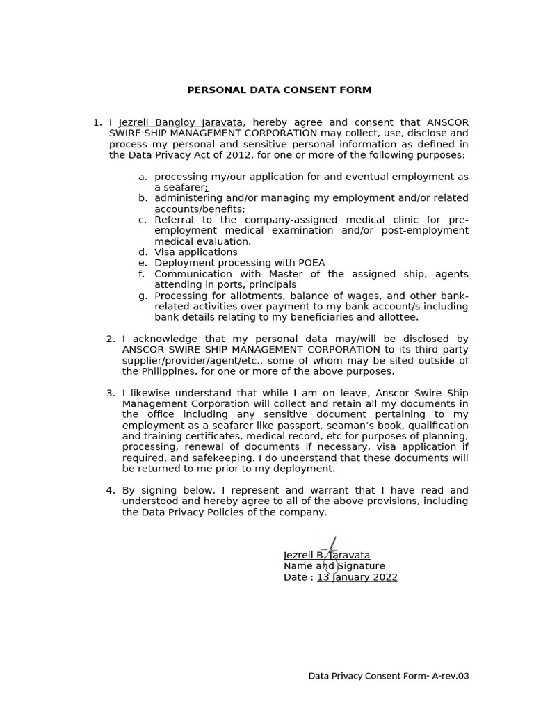 Data Privacy - Consent Form - A Rev.03 | PDF