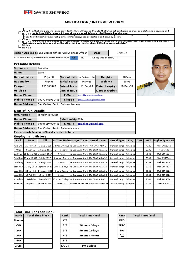 2021 SSPL Application Form - Crew OCT 2021 Version | PDF | Shipping
