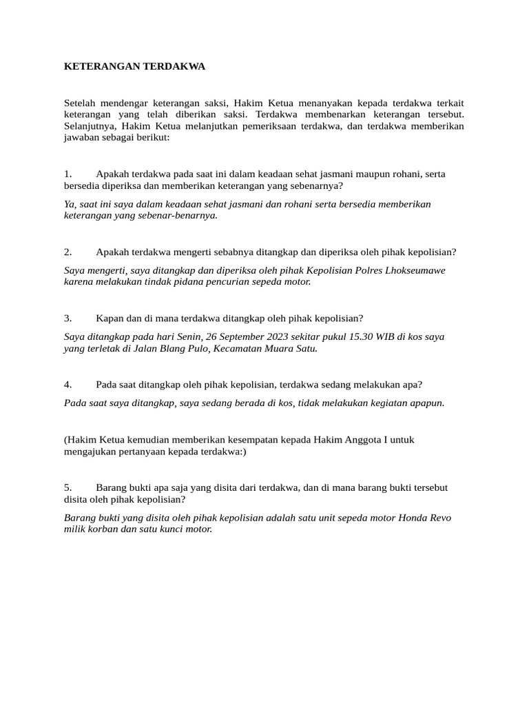 KETERANGAN TERDAKWA ASLI | PDF