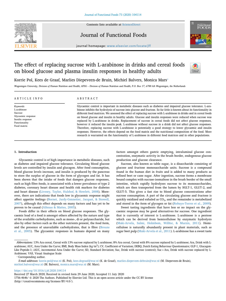 The Effect of Replacing Sucrose With L-Arabinose in Drinks and Cereal ...