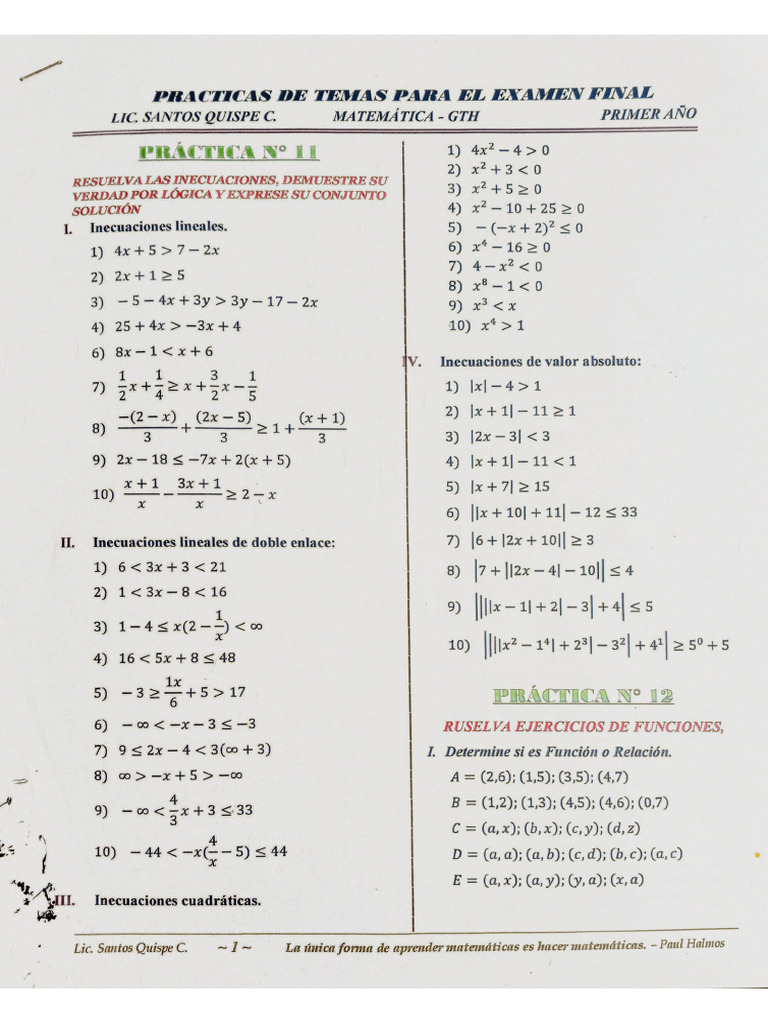 práctica de matemáticas | PDF