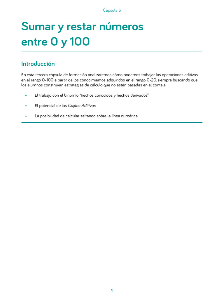 C3 - Sumar y restar sin contar números entre 0 y 100 | PDF | Memoria ...