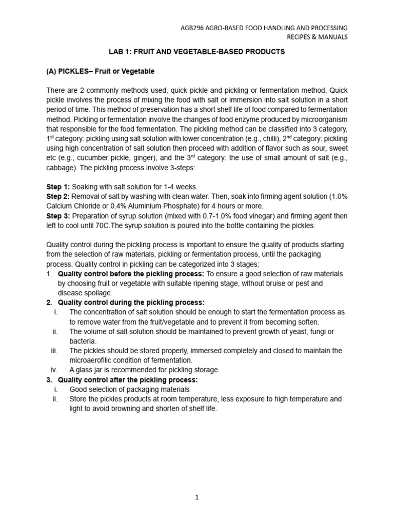 Agb296 Practical Manuals | PDF | Pickling | Sausage