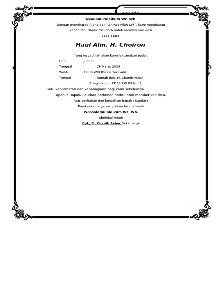 Undangan Tahlil 100 Hari | PDF