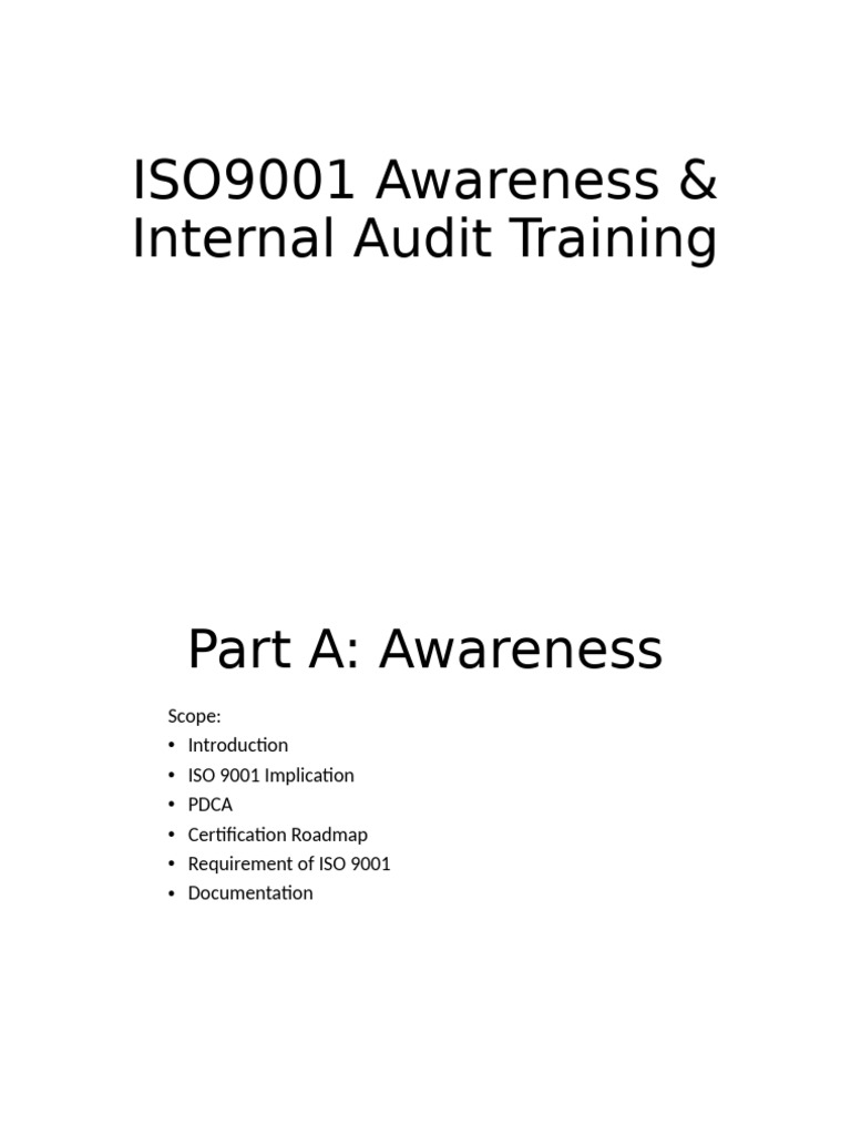 ISO 9001 Awareness Training | PDF | Iso 9000 | Audit