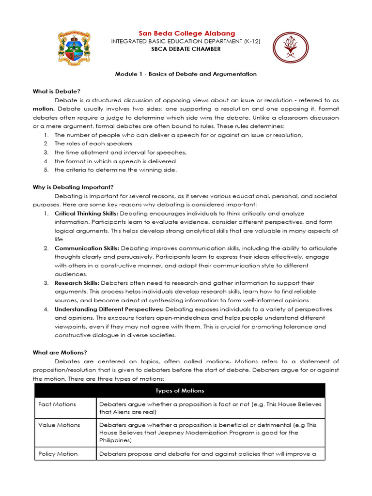 MODULE 1 - Basics of Debating | PDF | Argument | Agriculture