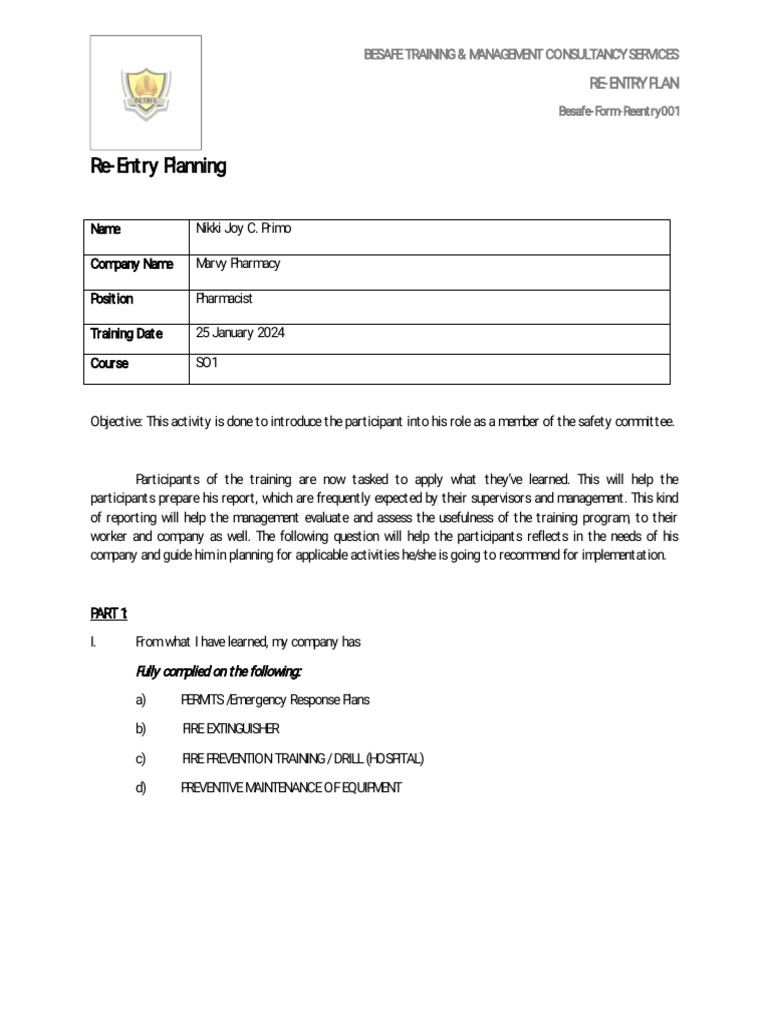 BeSafe Re Entry Form | PDF