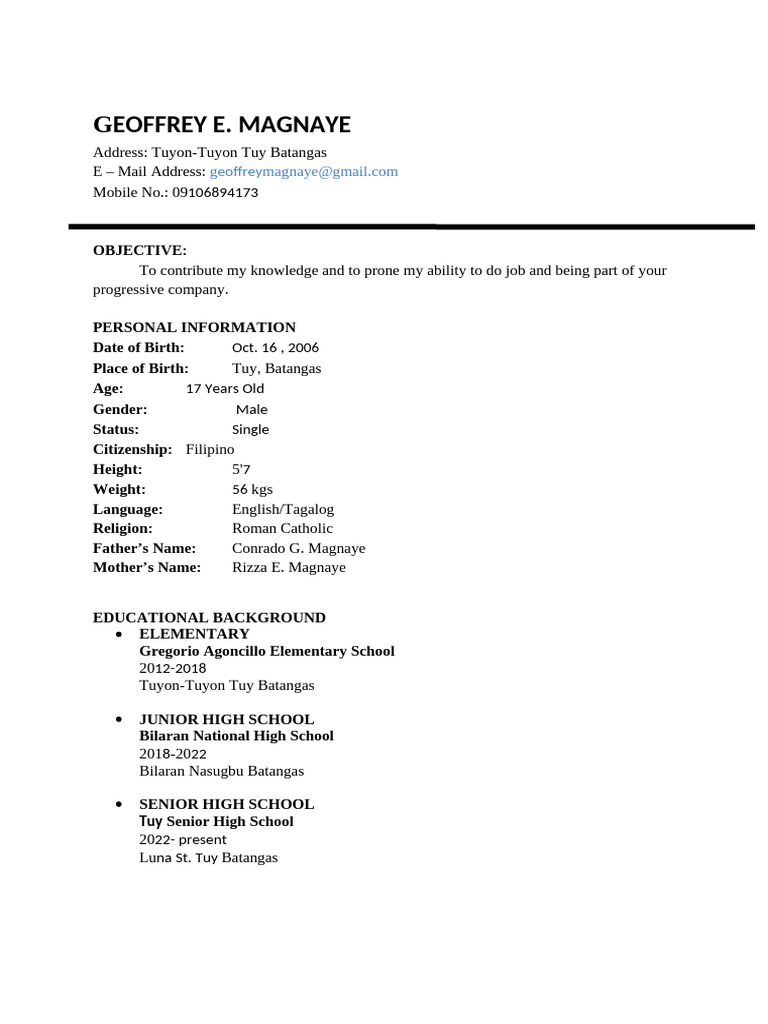 Geoffrey E. Magnaye Resume | PDF