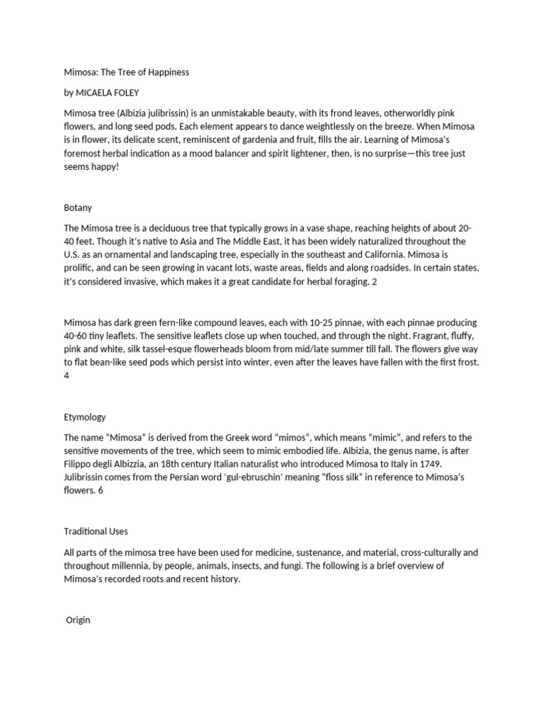 Herbal Guide to Mimosa Tree | PDF